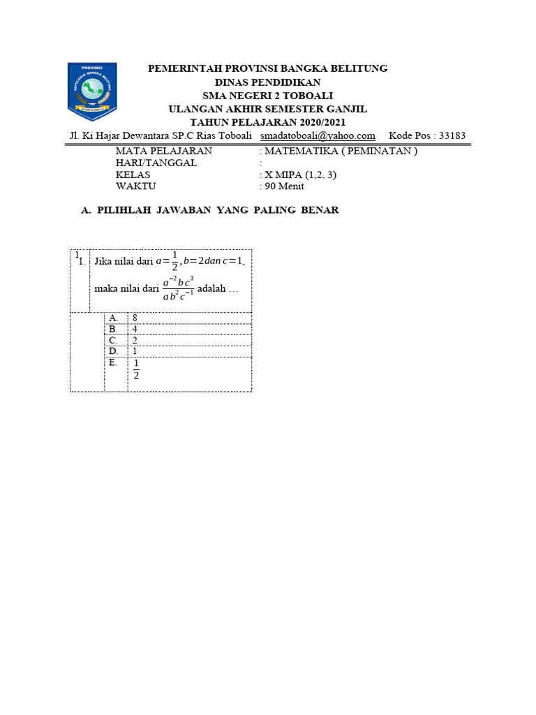Soal Uas 2020 X | PDF