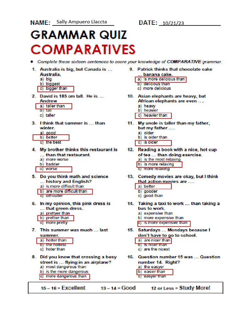 Homework Comparatives | PDF