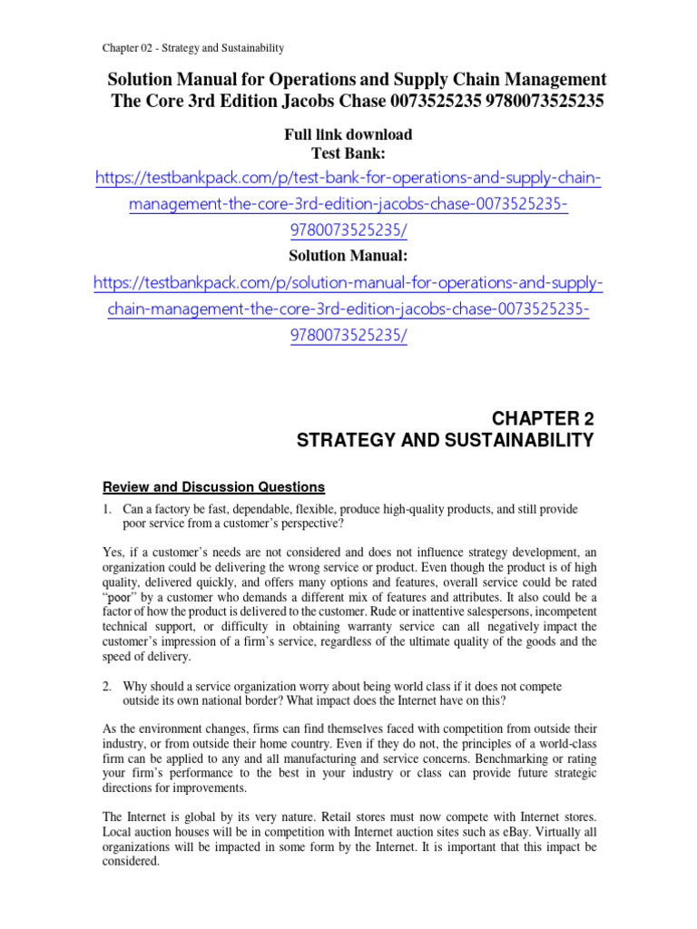 Solution Manual For Operations and Supply Chain Management The Core 3rd ...