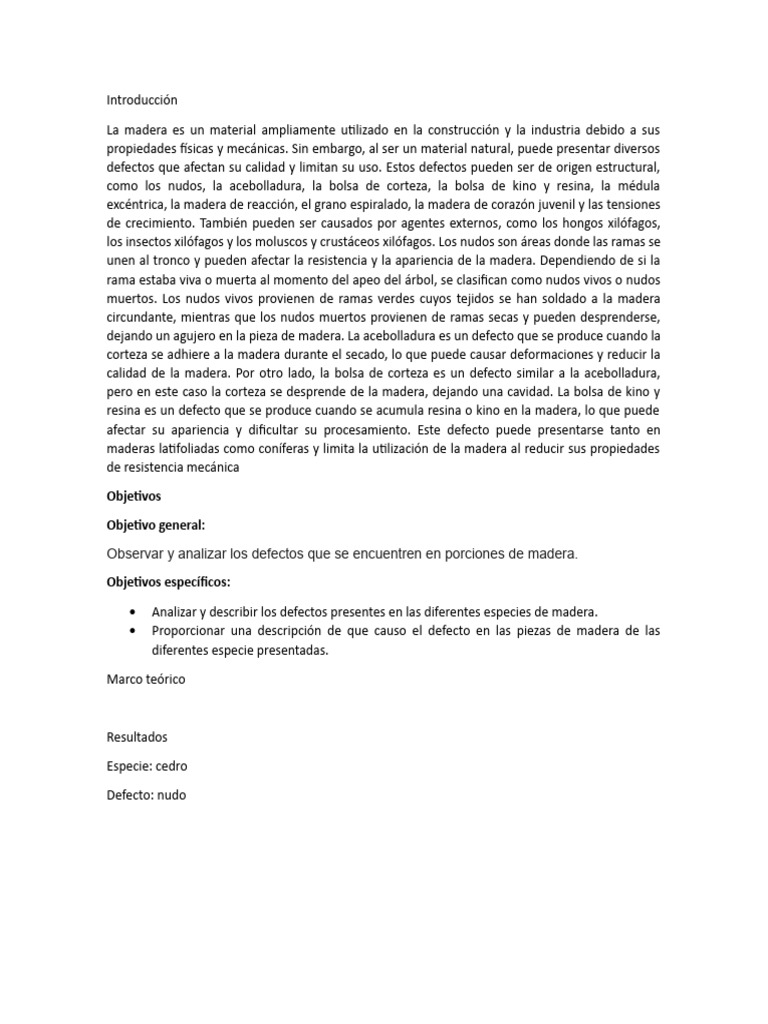 Reporte Sobre Defectos de La Madera | PDF | Hogar, jardinería y ...