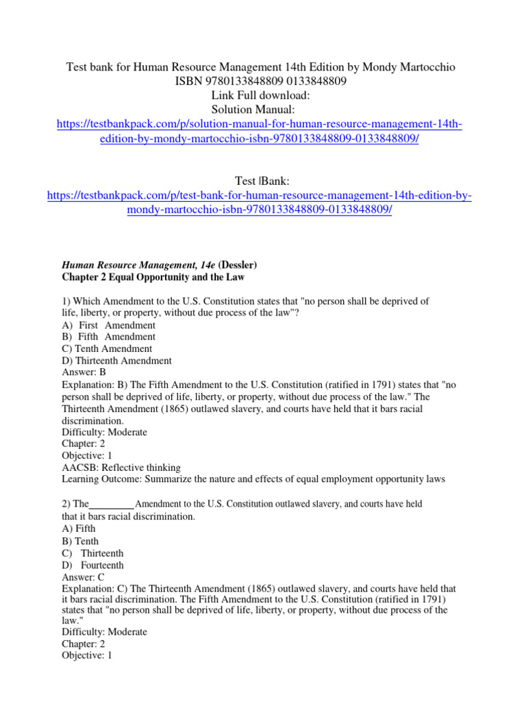 Test Bank For Human Resource Management 14th Edition by Mondy ...