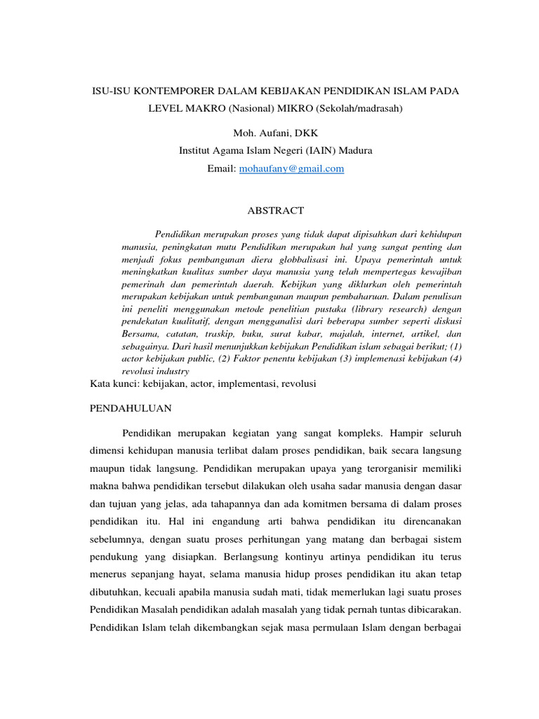 Isu-Isu Kontemporer Dalam Kebijakan Pendidikan (UTS) | PDF