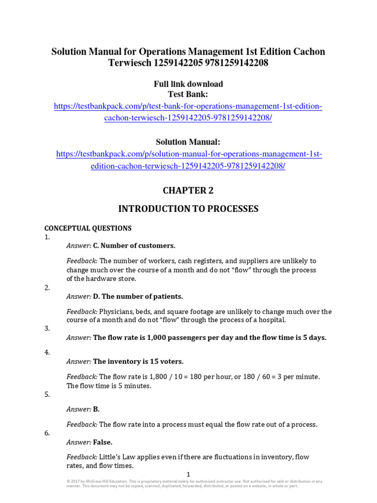 Solution Manual For Operations Management 1st Edition Cachon Terwiesch ...