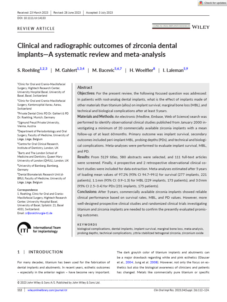 Clinical Oral Implants Res - 2023 - Roehling - Clinical and Radiographic Outcomes of Zirconia ...