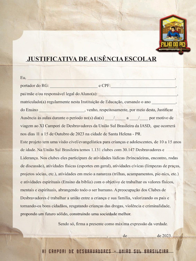 Justificativa Ausência Escolar (1) | PDF