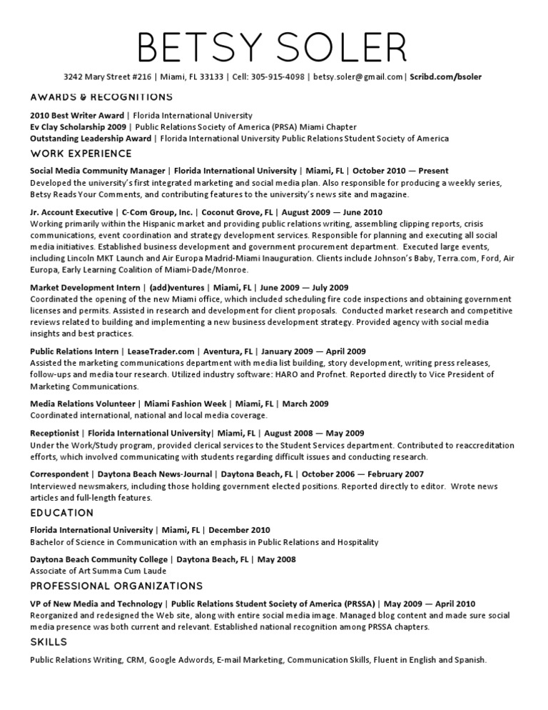 Betsy Soler Resume 2011 | PDF