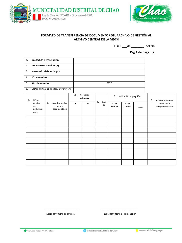 Formato de Transferencia de Documentos Del Archivo de Gestión Al Archivo Central de La MDCH . | PDF