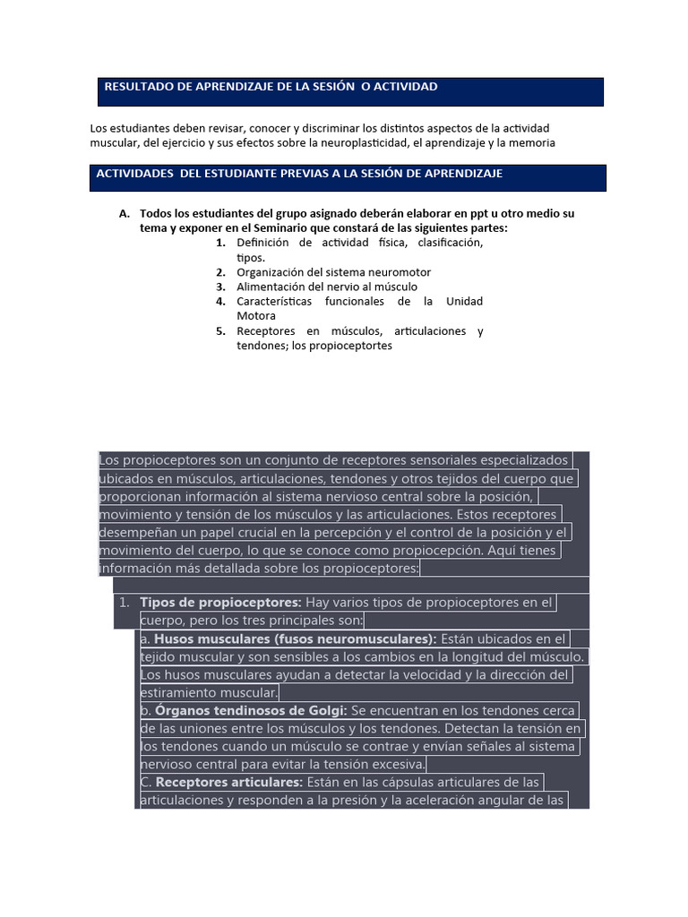 TEma 5 - Receptores en Músculos, Articulaciones y Tendones Los ...