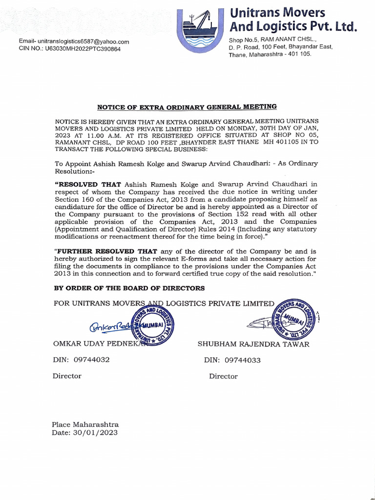 Extra Ordinary General Meeting | PDF