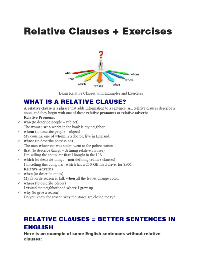 Understanding Relative Clauses and Exercises | PDF