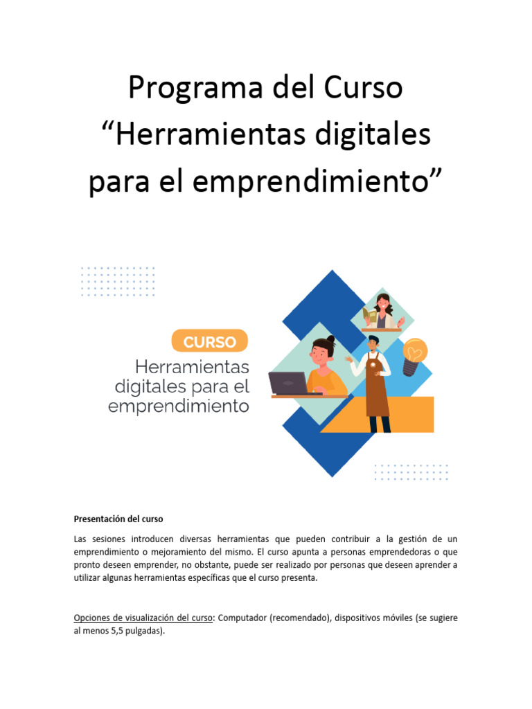 Programa Curso Herramientas Digitales para El Emprendimiento | PDF