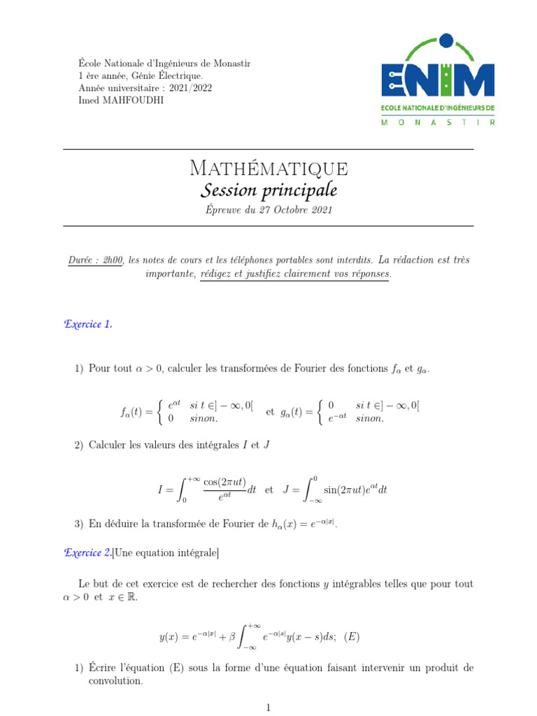 Examen-Mathematique ING 2020 22 | PDF