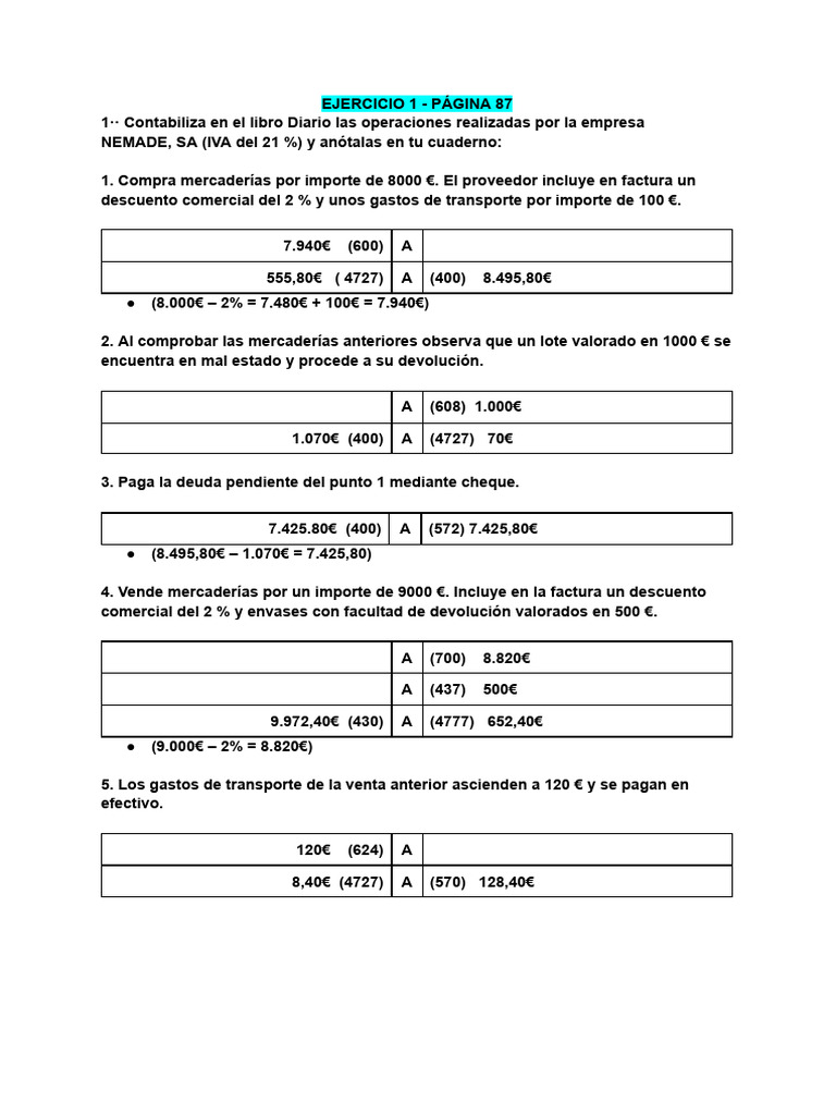 Ejercicios Contabilidad | PDF