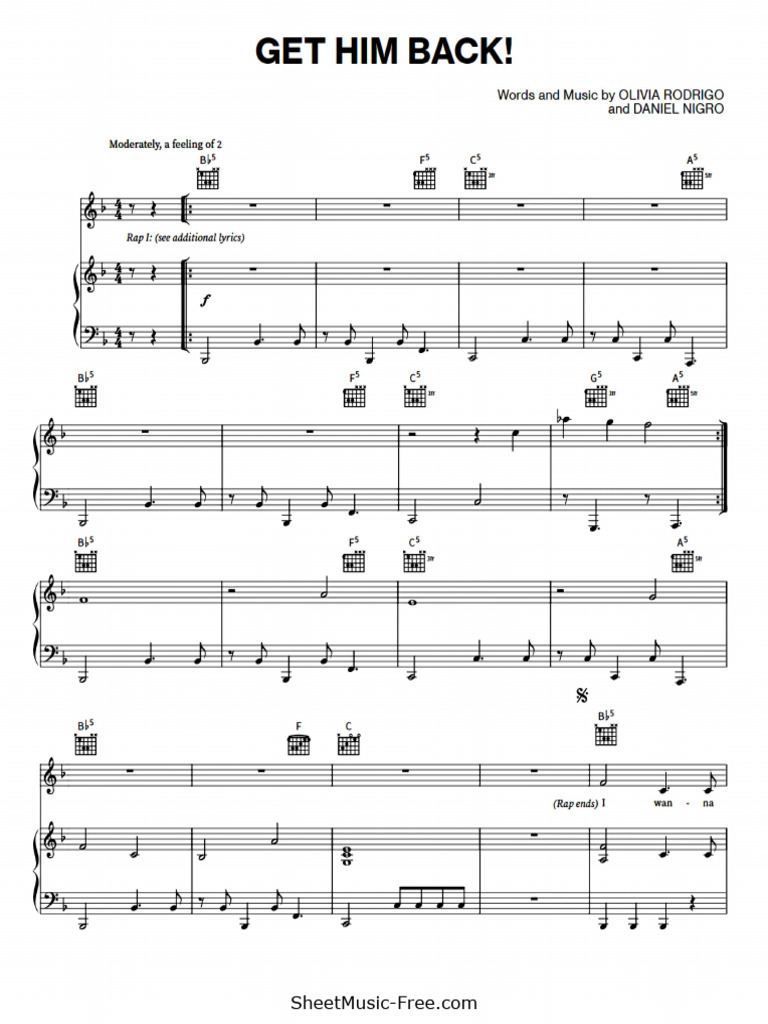 Get Him Back Sheet Music Olivia Rodrigo SheetMusic | PDF