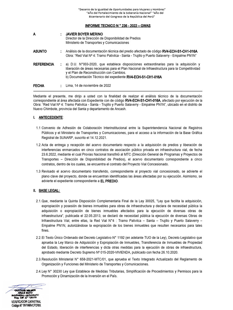 Informe Tecnico - Rv4-Ech-S1-Ch1-016a | PDF