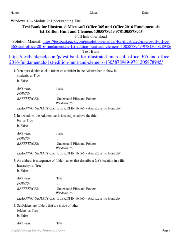 Test Bank For Illustrated Microsoft Office 365 and Office 2016 ...