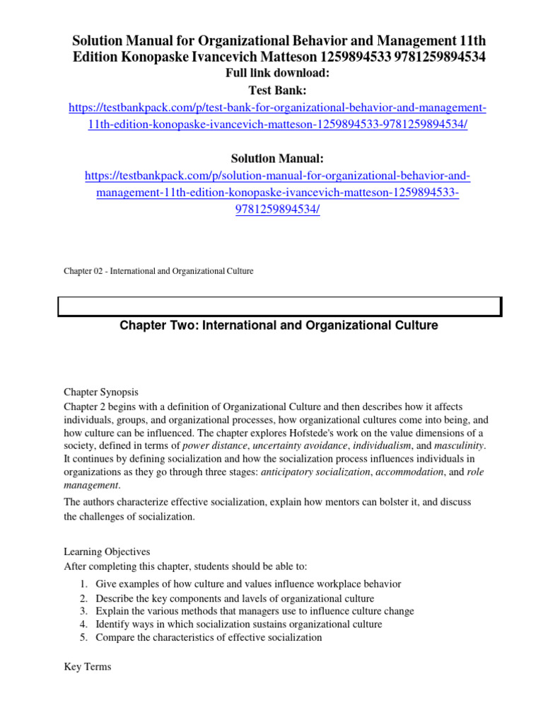 Solution Manual For Organizational Behavior and Management 11th Edition ...