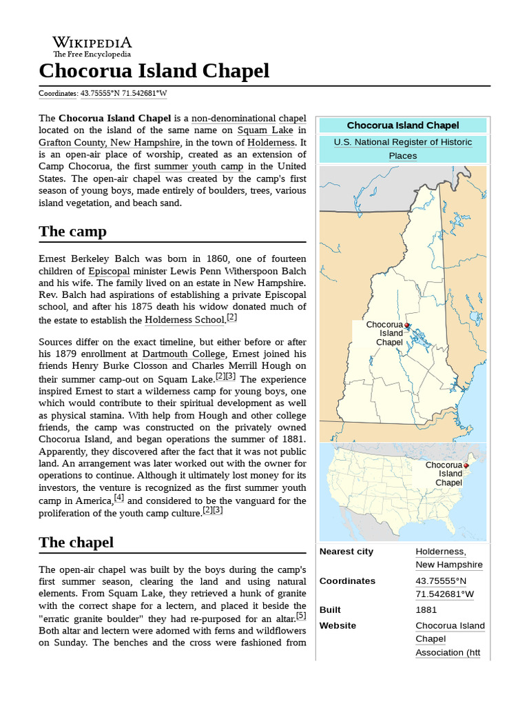 Chocorua Island Chapel History | PDF | Social Science