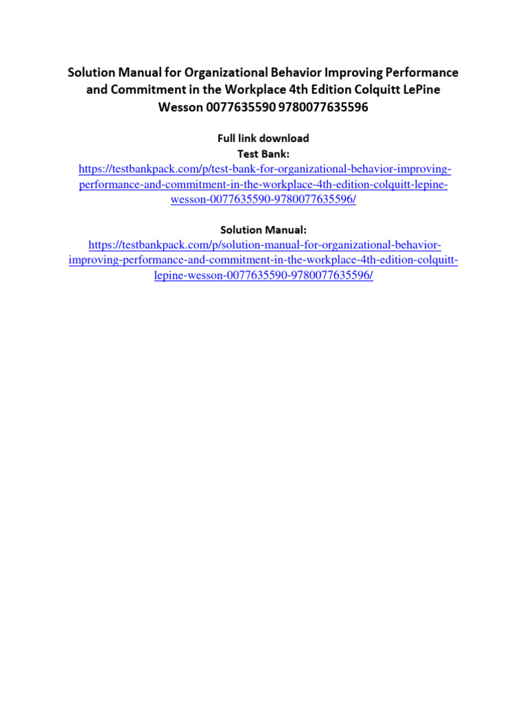 Solution Manual For Organizational Behavior Improving Performance and ... Solution Manual For Organizational Behavior Improving Performance and ...