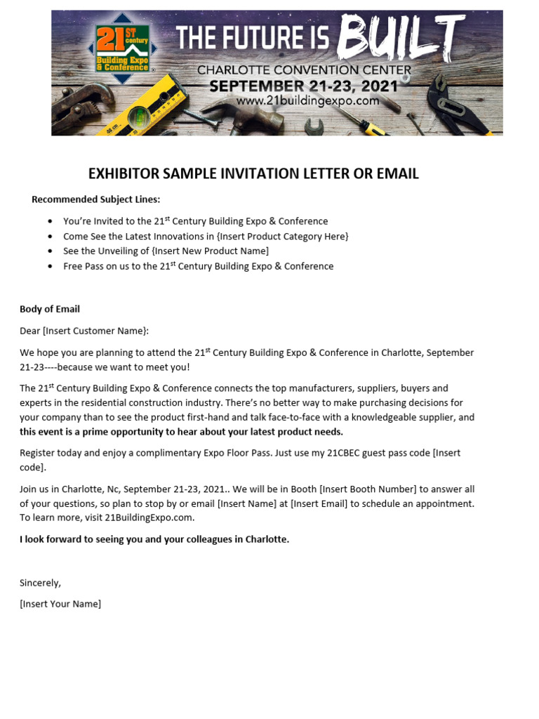 Exhibitor Sample Invitation Letter or Email 1 | PDF