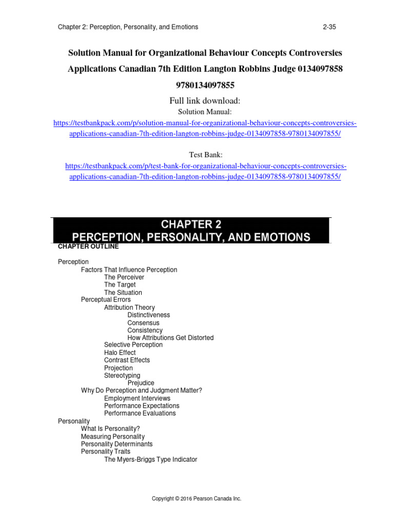 Solution Manual For Organizational Behaviour Concepts Controversies Applications Canadian 7th ...