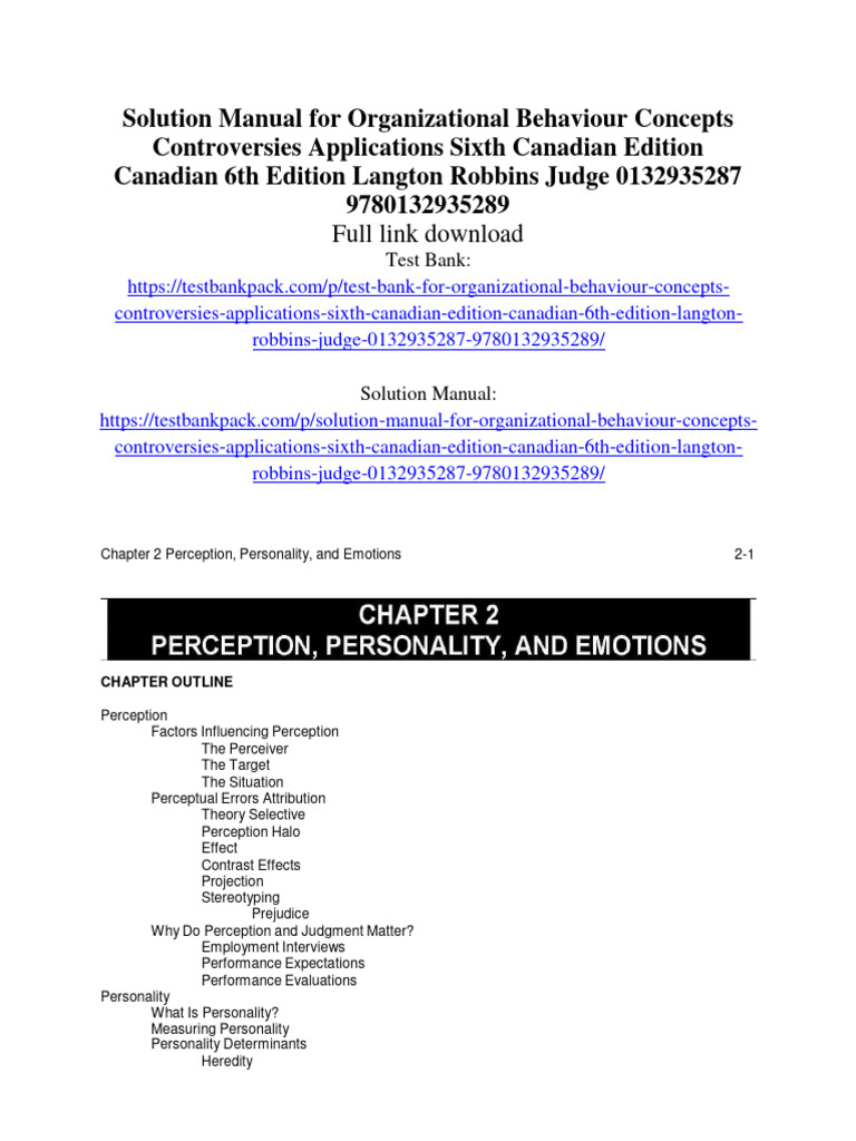 Solution Manual For Organizational Behaviour Concepts Controversies ... Solution Manual For Organizational Behaviour Concepts Controversies ...