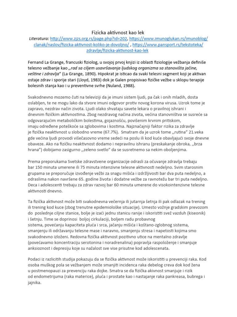 Fizicka Aktivnost Kao Lek | PDF