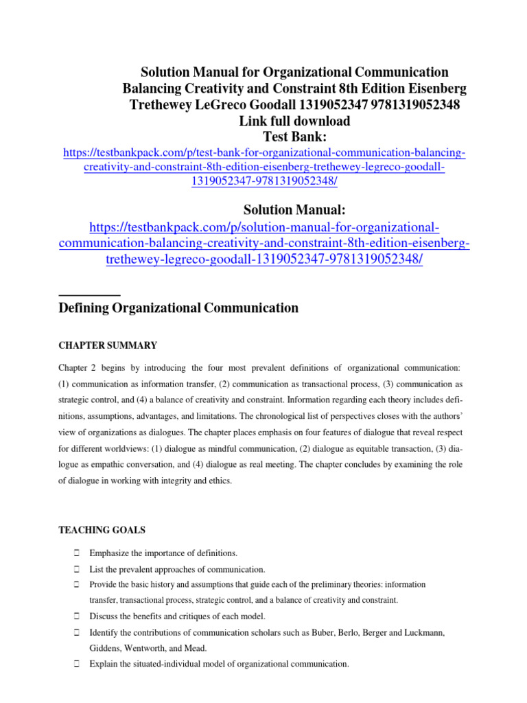 Solution Manual For Organizational Communication Balancing Creativity ...