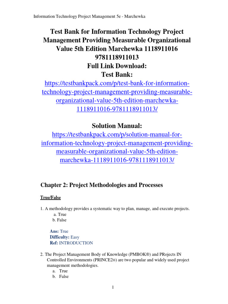 Test Bank For Information Technology Project Management Providing ...