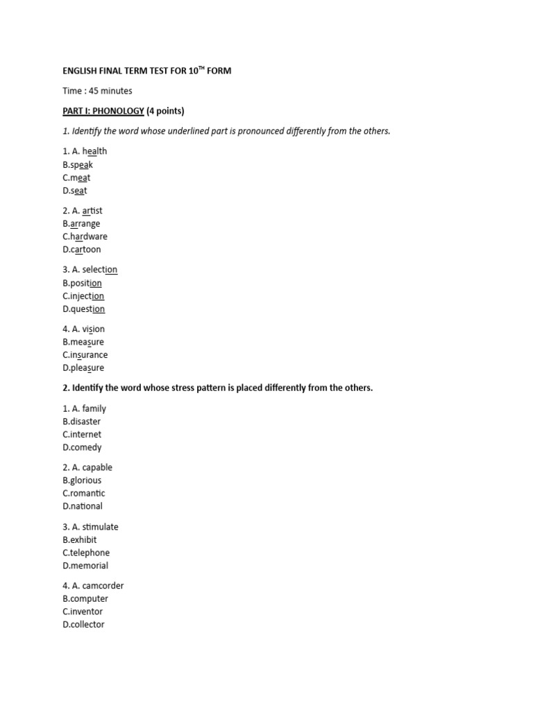 10th Grade English Final Exam Guide | PDF