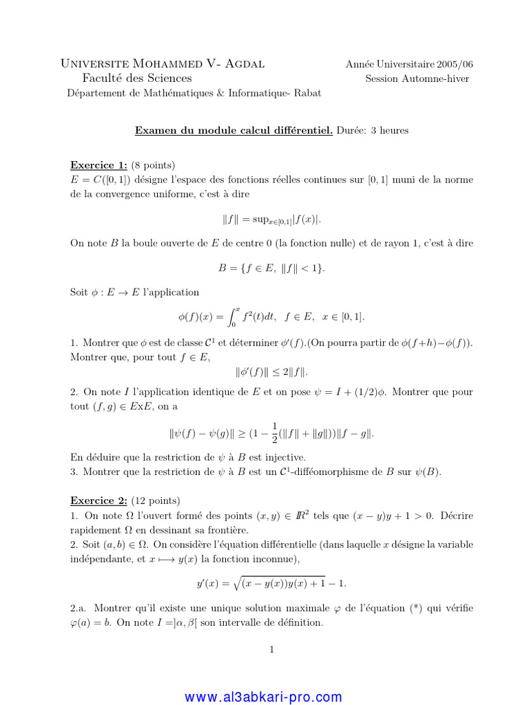 Examen Corrigé 1 Calcul Différentiel | PDF | Analyse mathématique | Mathématiques