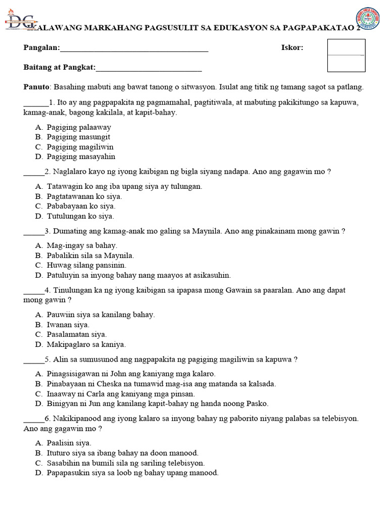 Esp 2nd Quarter Exam | PDF