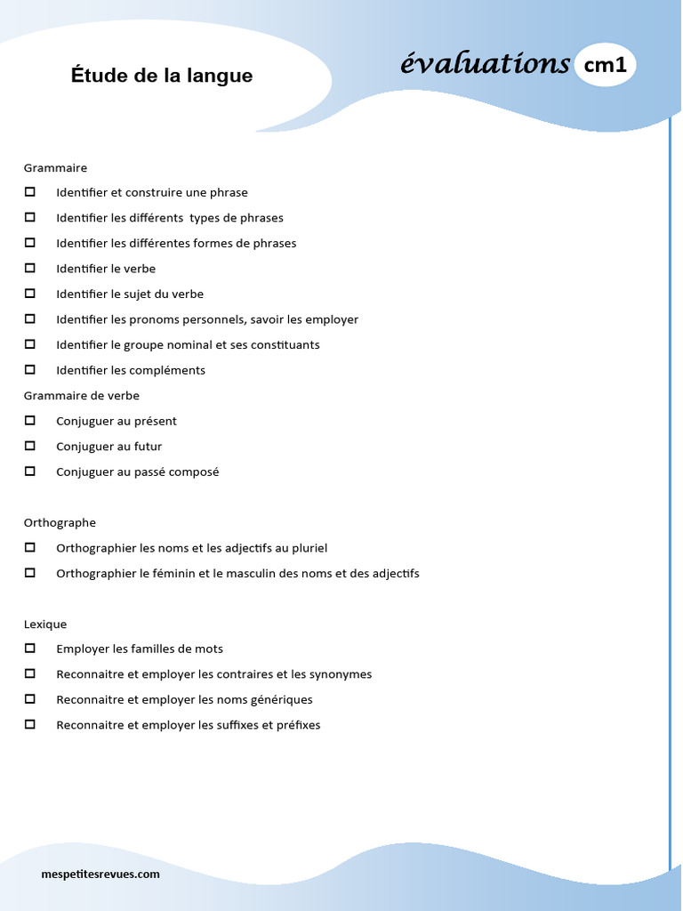 Evaluations Francais Fin de cm1 | PDF