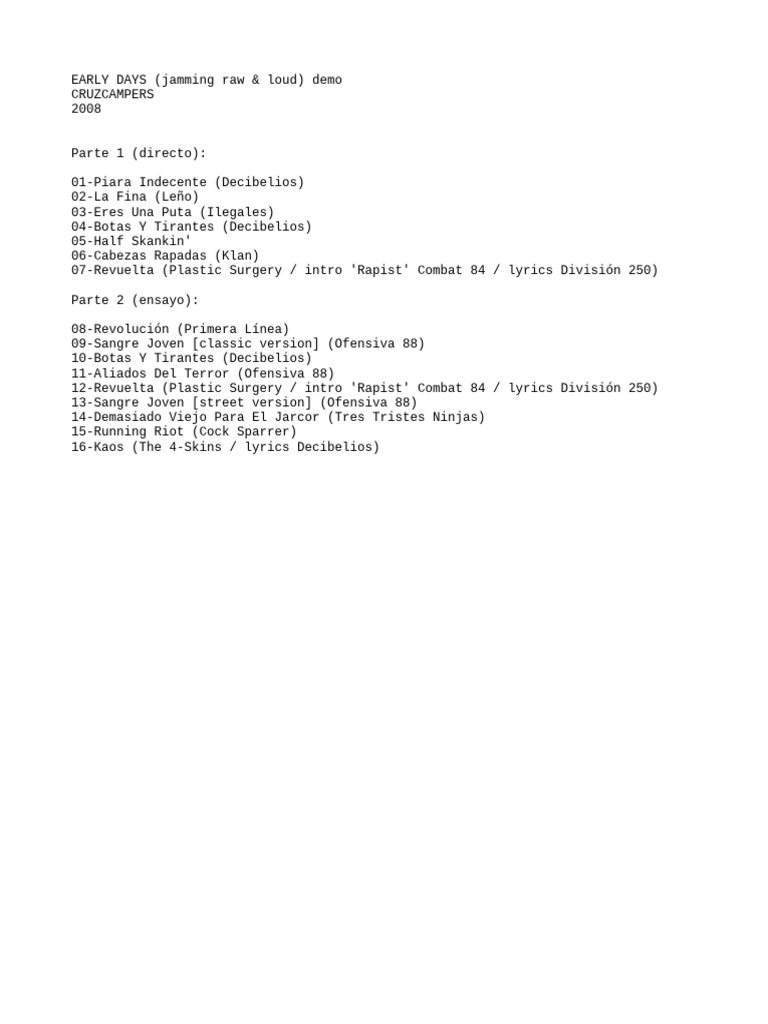 Track List | PDF Track List | PDF