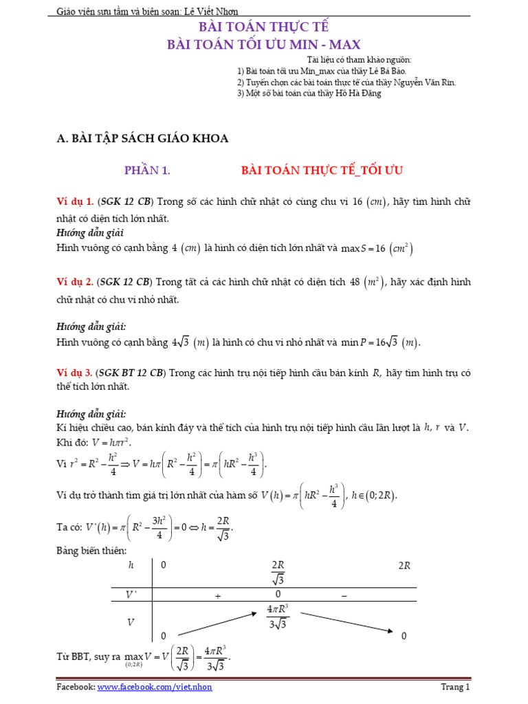 Bai Toan Thuc Te Va Bai Toan Toi Uu Min Max Le Viet Nhon | PDF