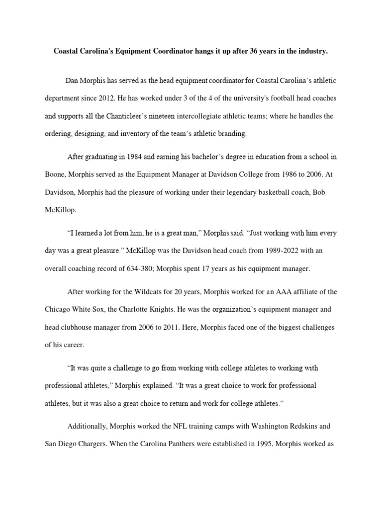 Coastal Carolina's Dan Morphis Retires | PDF | Sports & Recreation