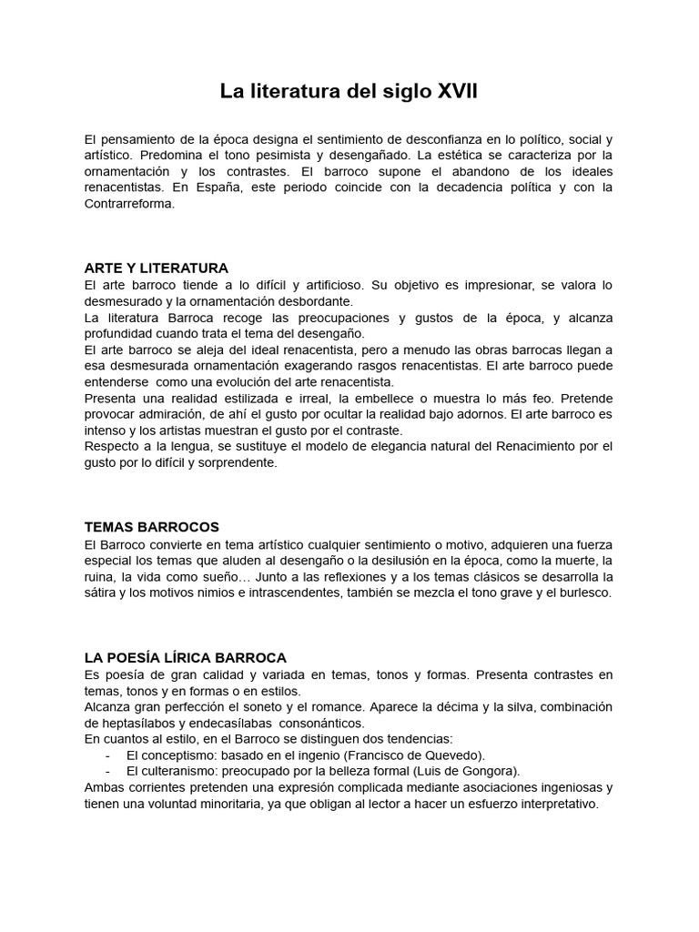 La Literatura Del Siglo XVII | PDF | Barroco | Teatro