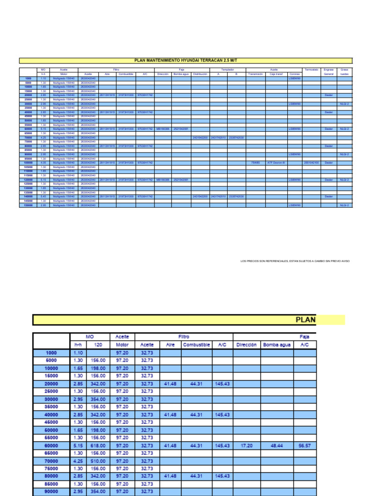 Plan Mant Terracan 2.5 MT | PDF