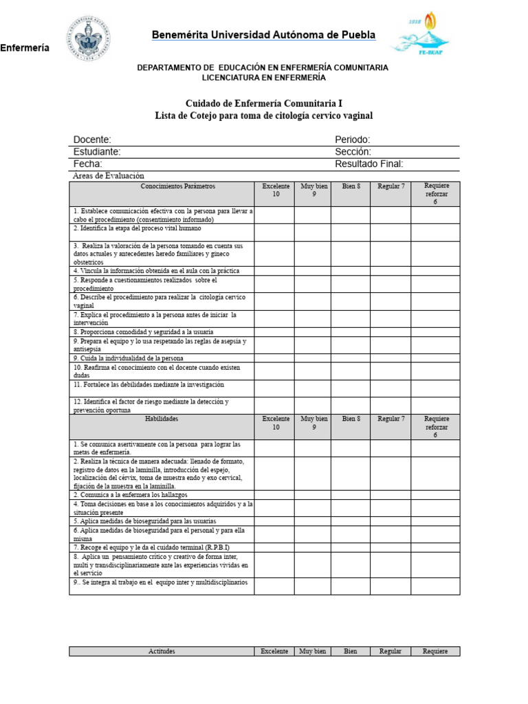 Lista de Cotejo. Ejemplo en Enfermería Comunitaria | PDF | Enfermería ...