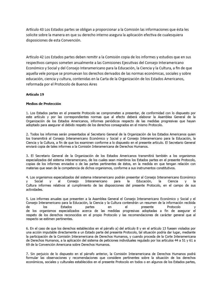 Artículo 43 Los Estados Partes Se Obligan a Proporcionar a La Comisión ...