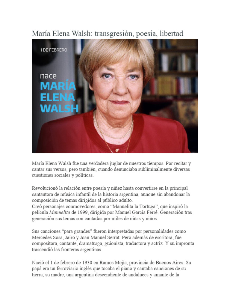 María Elena Walsh Biografía | PDF | Poesía | Arte
