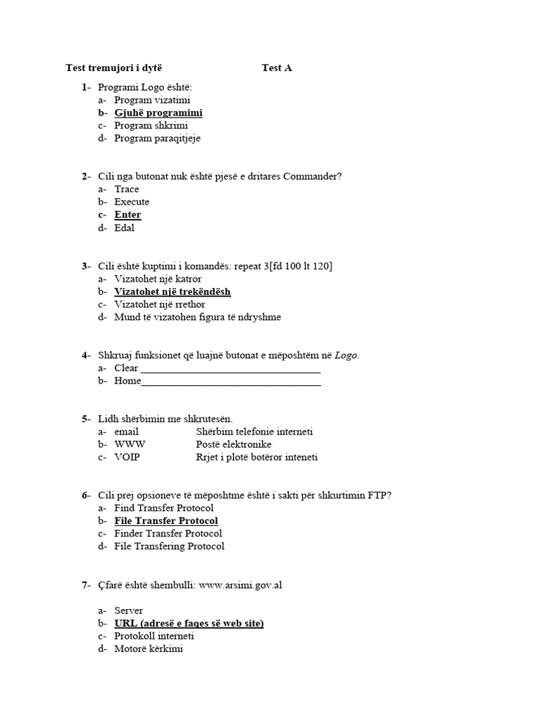 Test Periudha e Dytë Test A | PDF