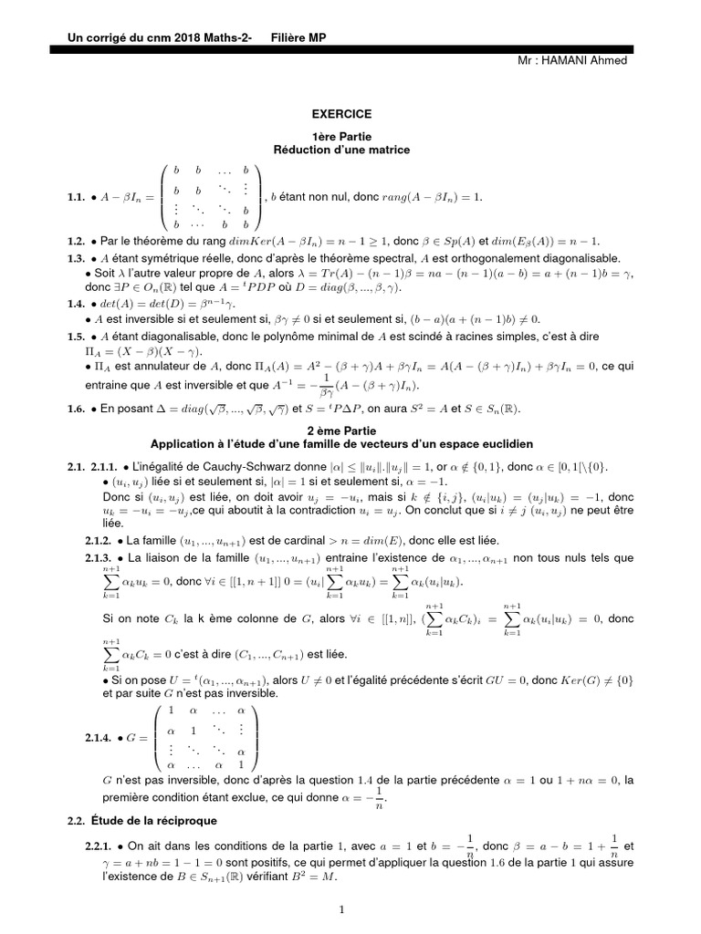 CNC MP 2018 Maths 2 Corrige | PDF