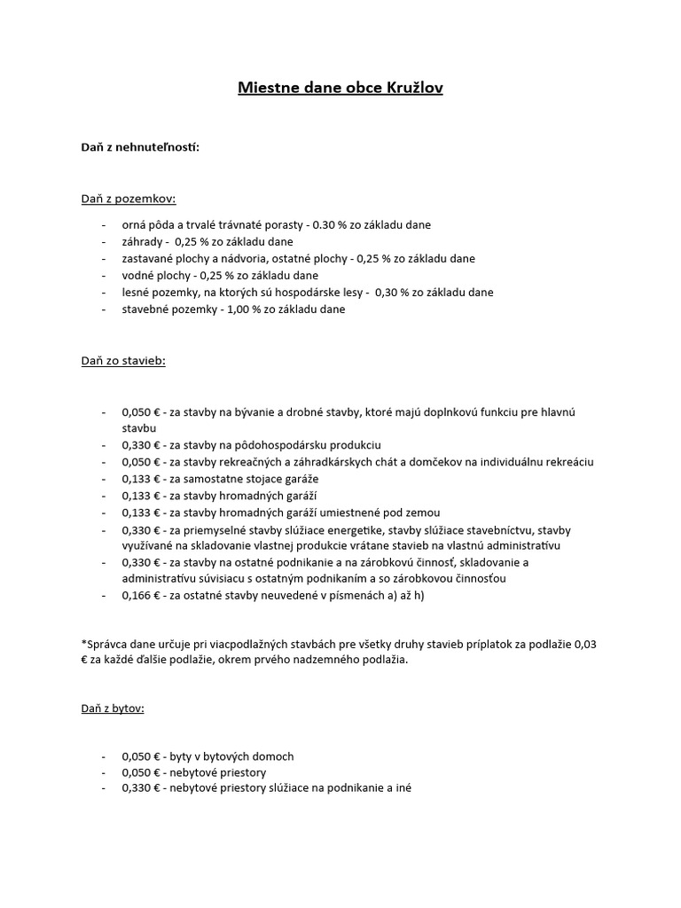 Miestne Dane Obce Kružlov | PDF