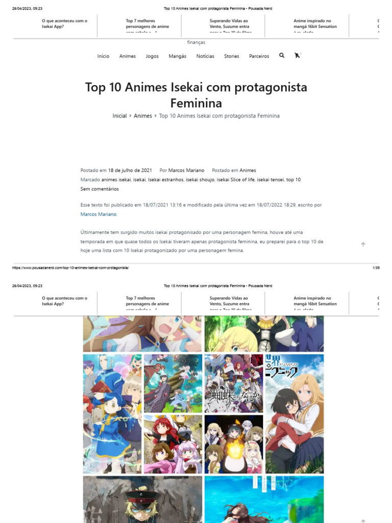 Top 10 Animes Isekai Com Protagonista Feminina Pousada Nerd Pdf