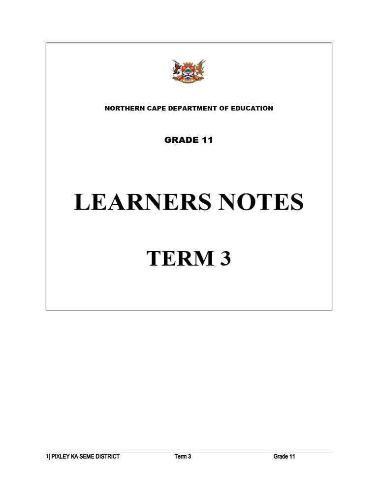Term 3 Learners Notes Grade11 | PDF | Lifestyle