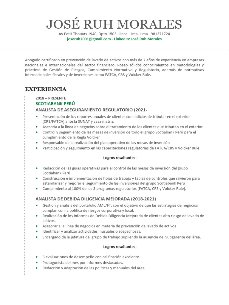 Curriculum Vitae Abogado Especialista AML | PDF