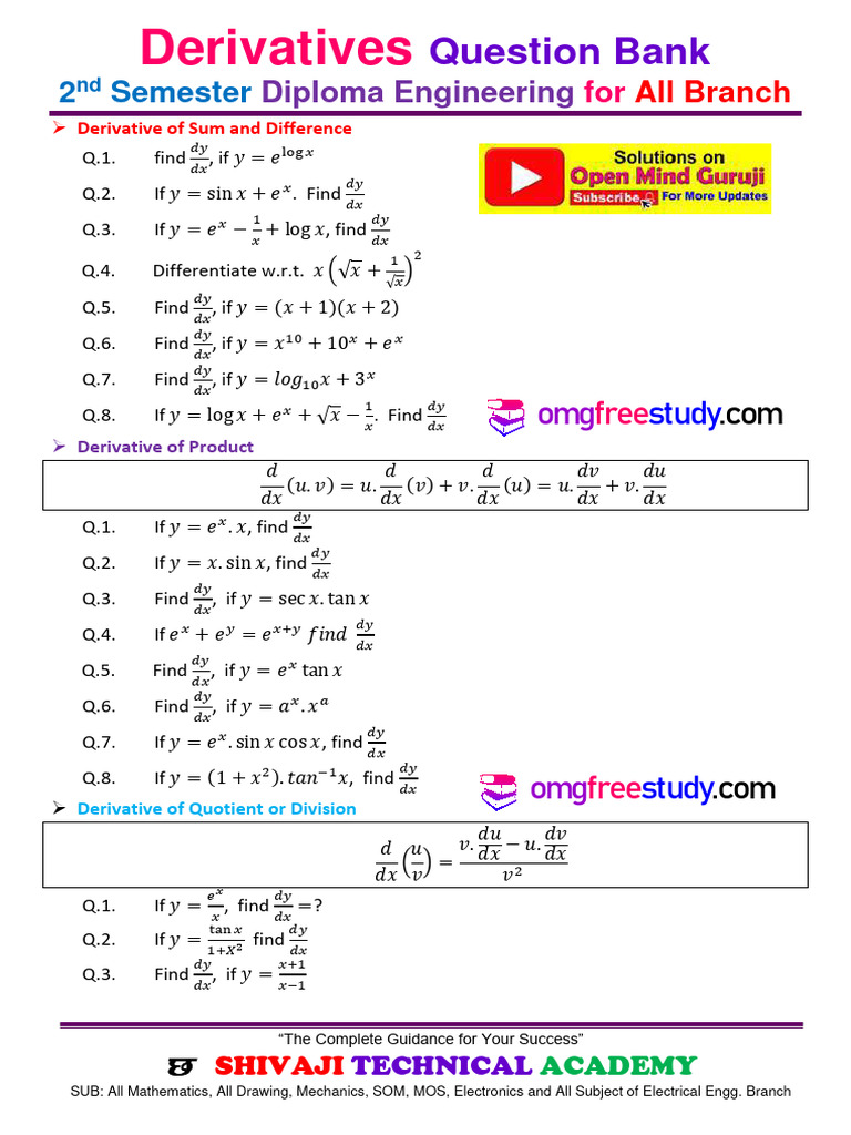 Derivative Question Bank | PDF