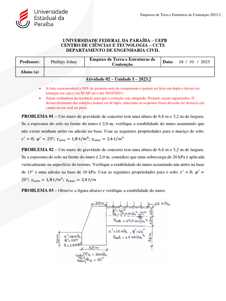 EMP 23.2 - ATIV 02 - Dimensionamento de Muro de Arrimo-8f9e922922824d31beacf8d gkPHU9X | PDF