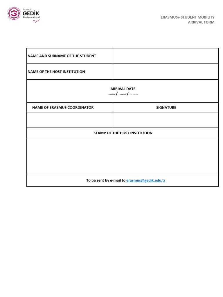 Erasmus Varış Formu (Arrival Form) | PDF